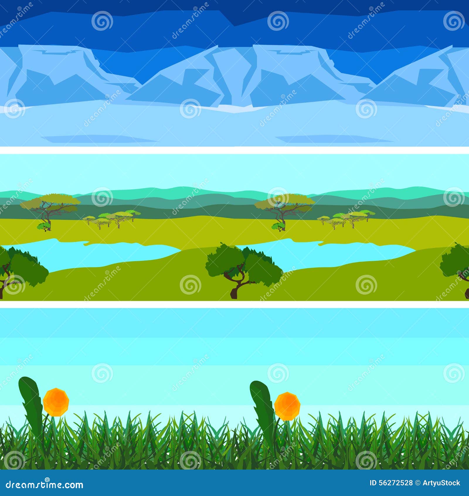 Set Nature Backgrounds Horizontal Tile Patterns Stock Vector ...