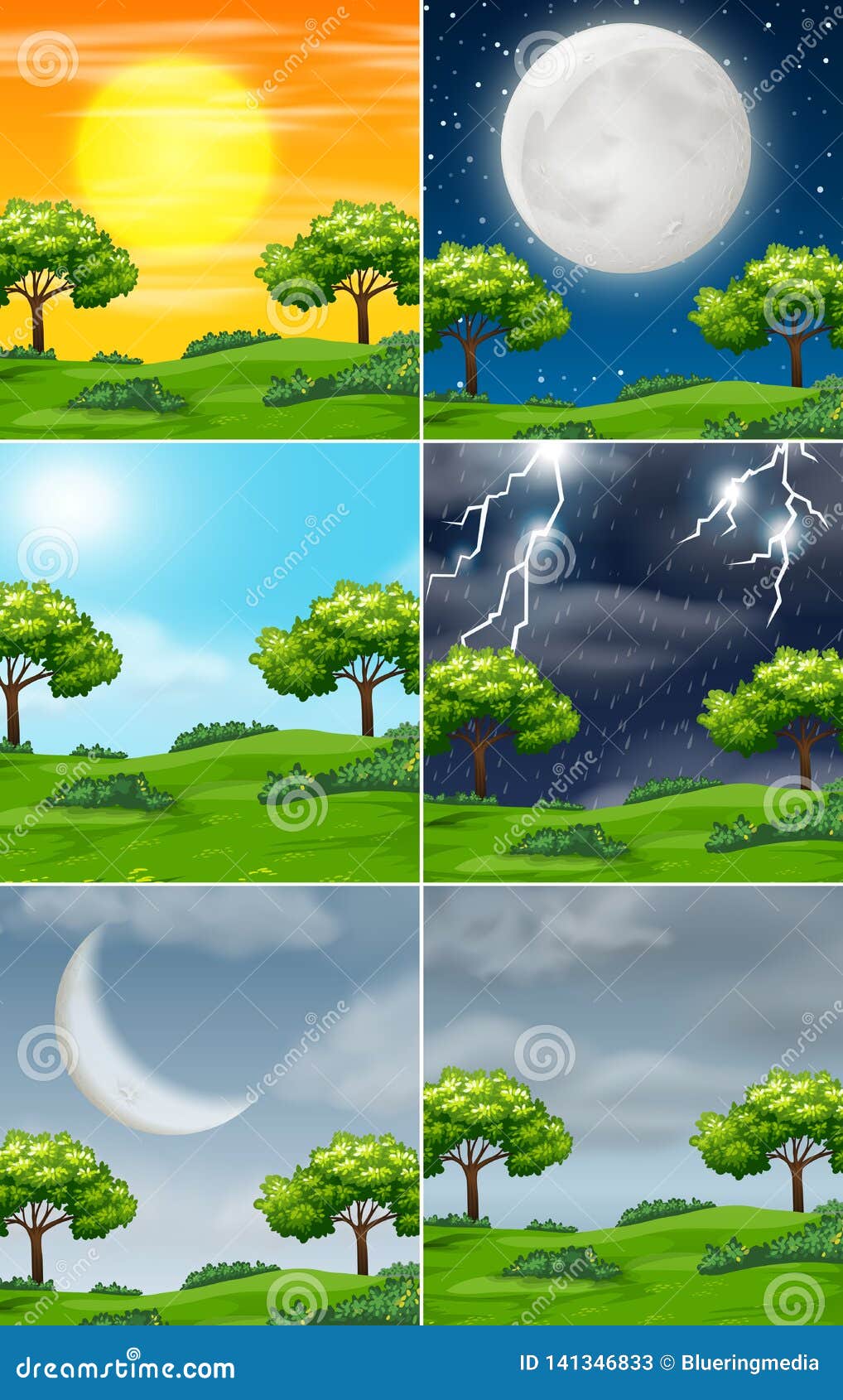 Set of Nature in Different Weather Stock Vector - Illustration of ...