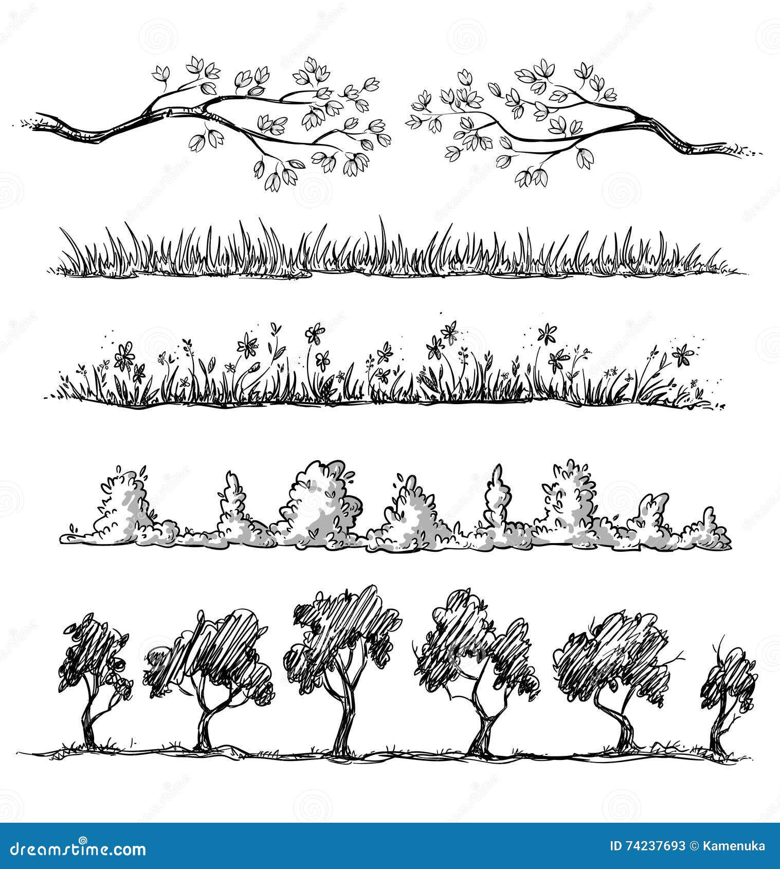 Set of Nature Hand Drawn Dividers Stock Vector - Illustration of sketch ...