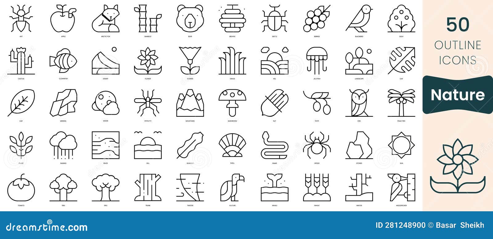 Set of Nature Icons. Thin Linear Style Icons Pack Stock Vector ...