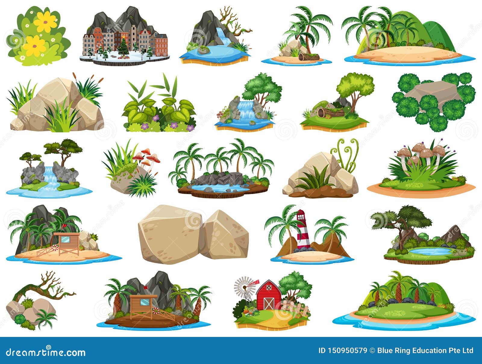 Set of nature island stock illustration. Illustration of cartoon ...
