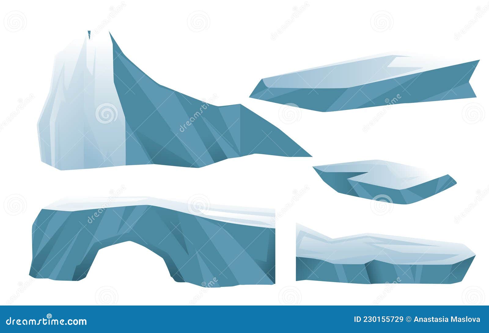 Set of Nature Winter Arctic Iceberg in Different Shapes Vector ...