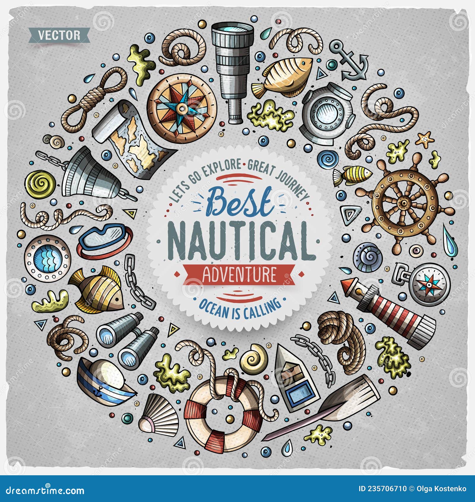 Set of Nautical Cartoon Doodle Objects, Symbols and Items Stock Vector ...