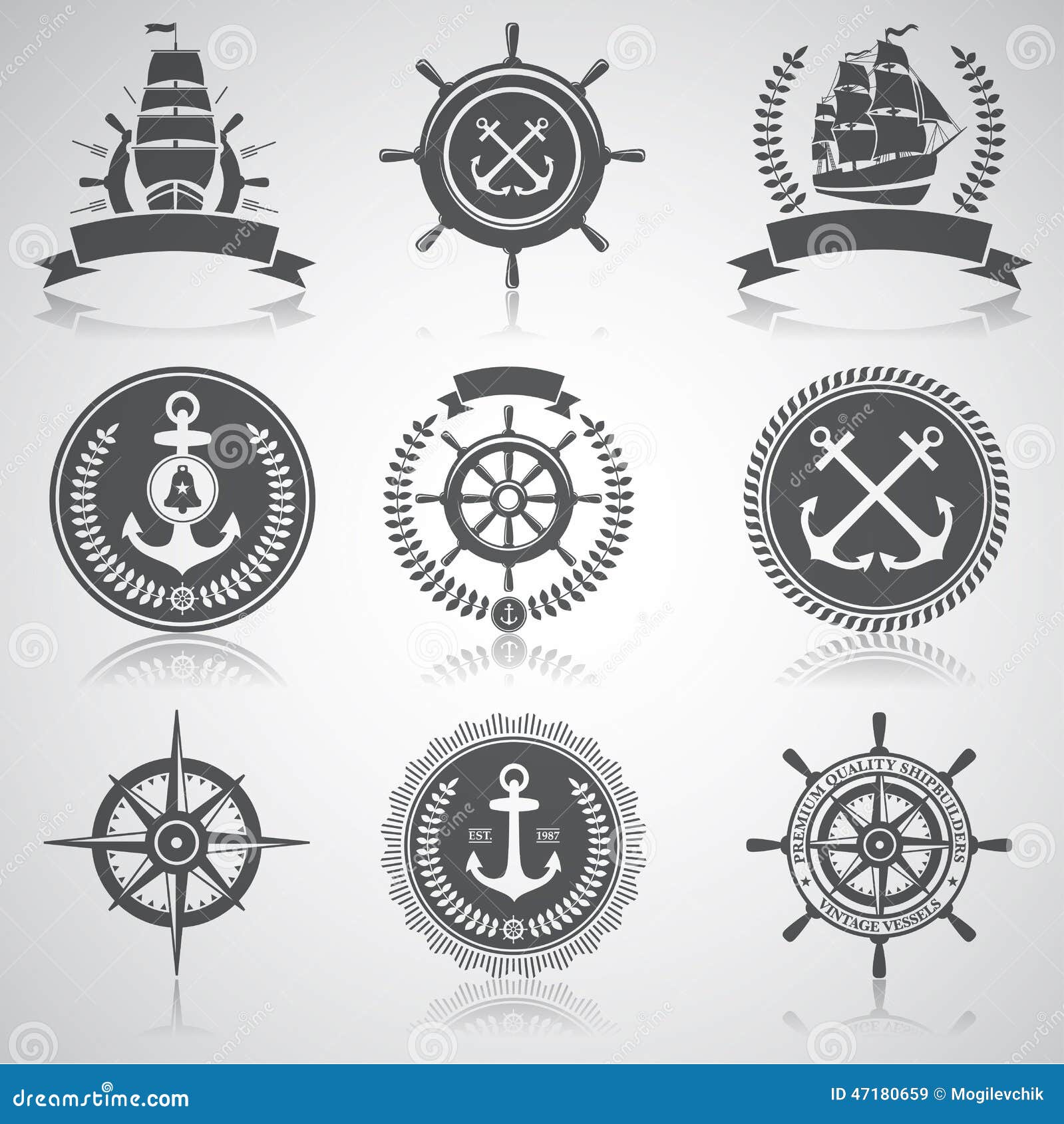 Set of nautical emblems, stock illustration. Illustration of element ...