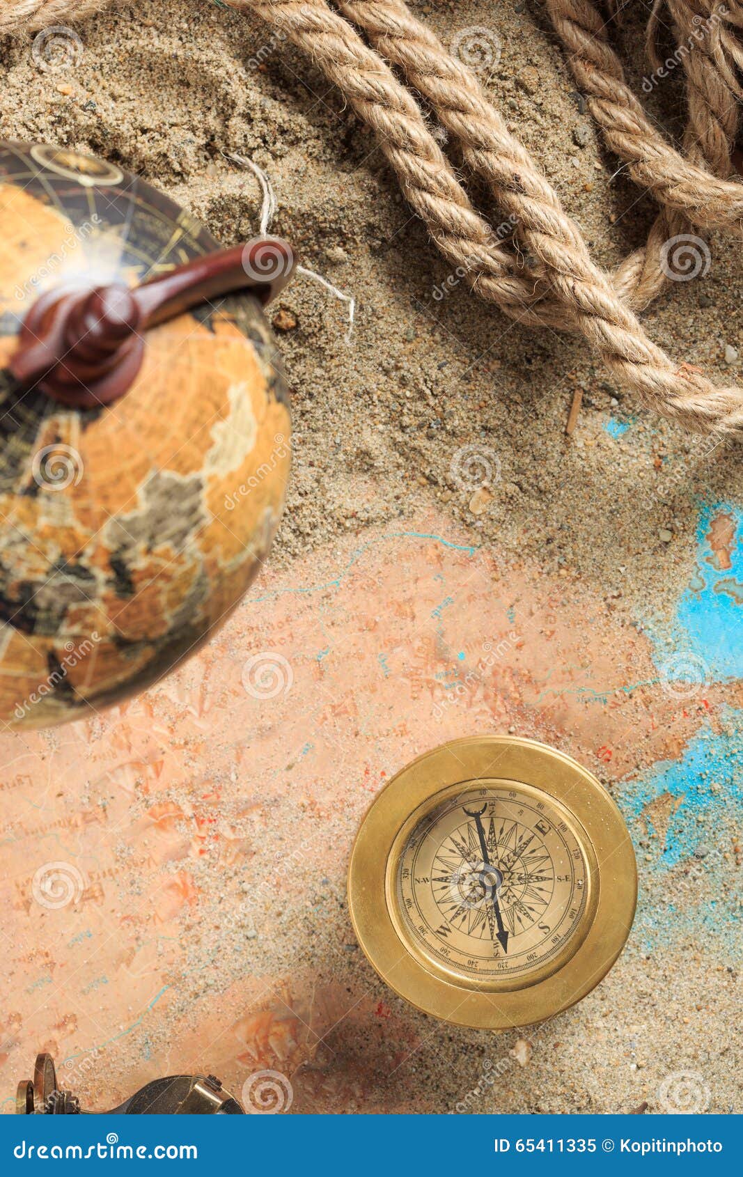 Set of Nautical Instruments, Lying on the Sand and Stock Image - Image ...