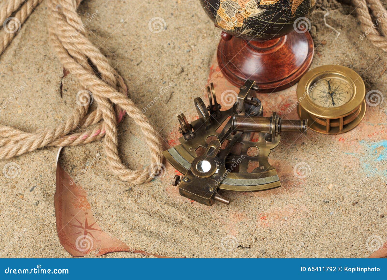 Set of Nautical Instruments, Lying on the Sand and Stock Photo - Image ...
