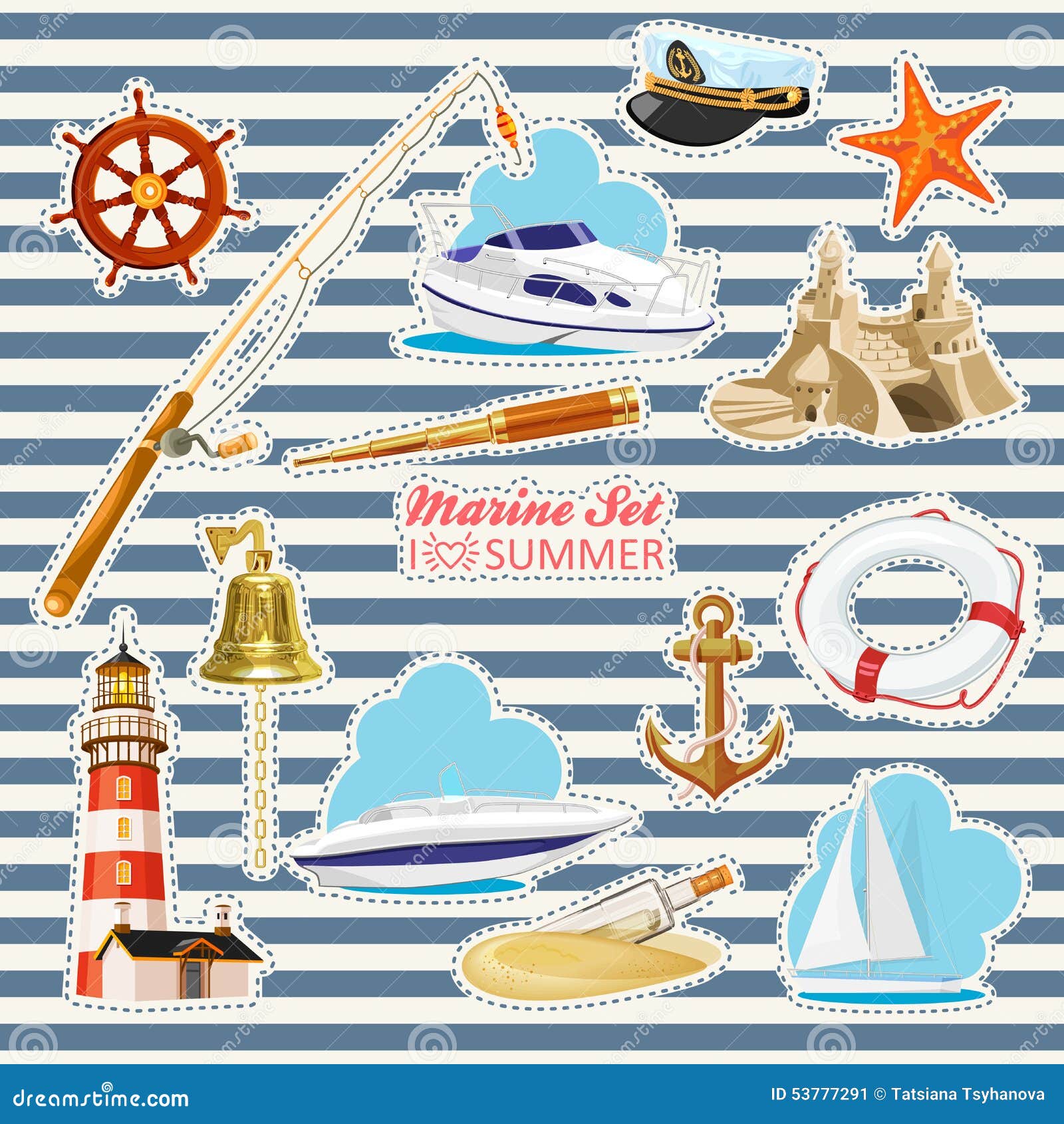 Set of Nautical or Naval Elements Stock Vector - Illustration of marine ...