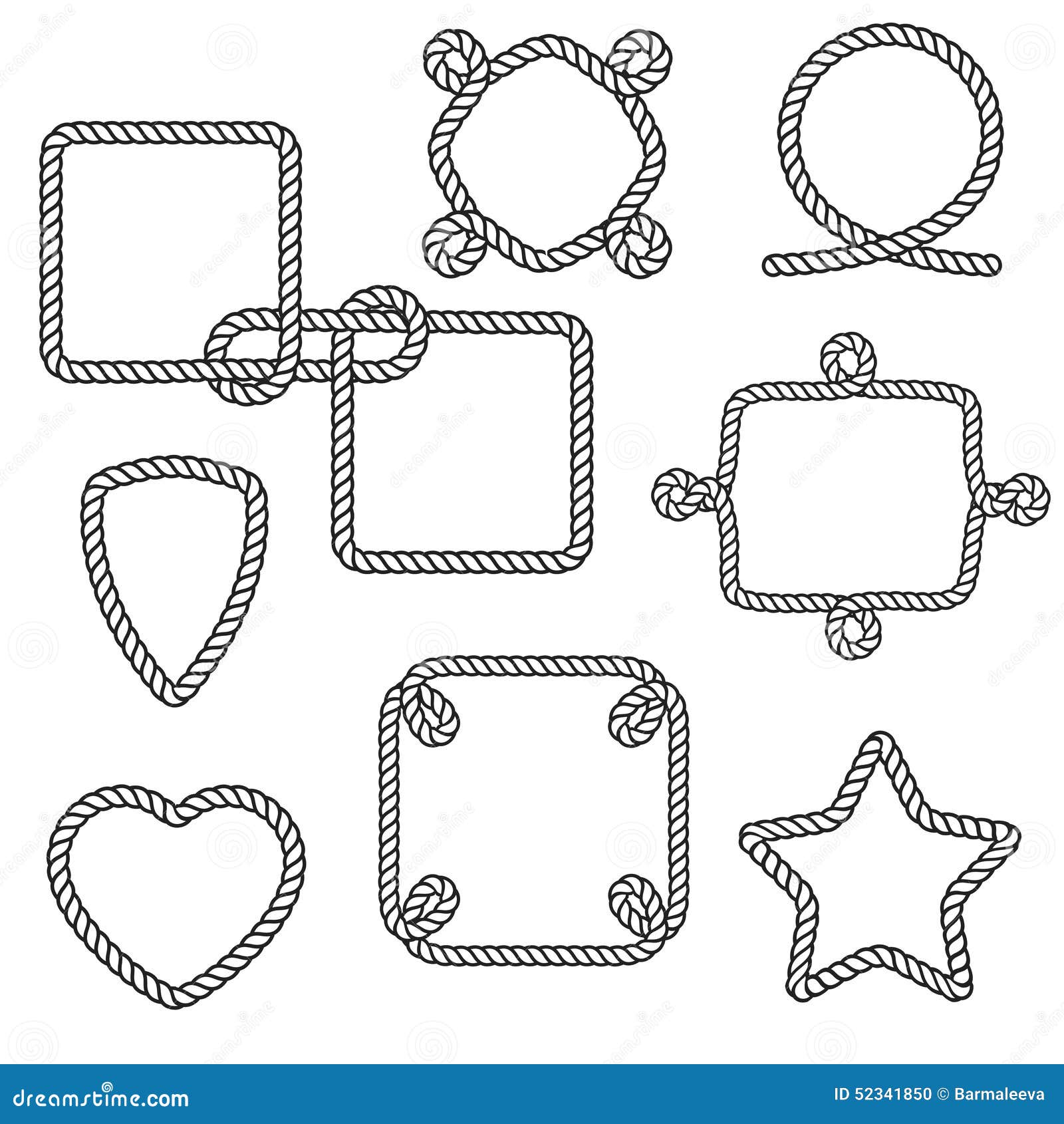 Set of Nautical Rope Frames Stock Vector - Illustration of line, thread ...