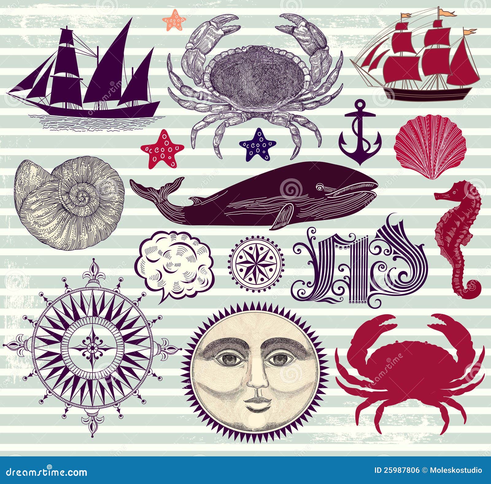 Set of Nautical and Sea Symbols Stock Vector - Illustration of design ...