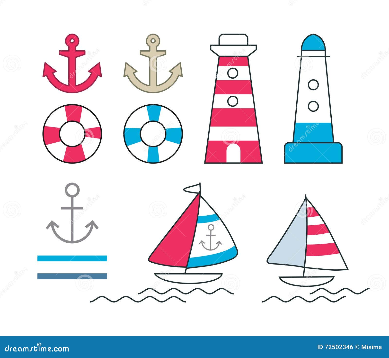Set of nautical symbols stock vector. Illustration of symbolic - 72502346
