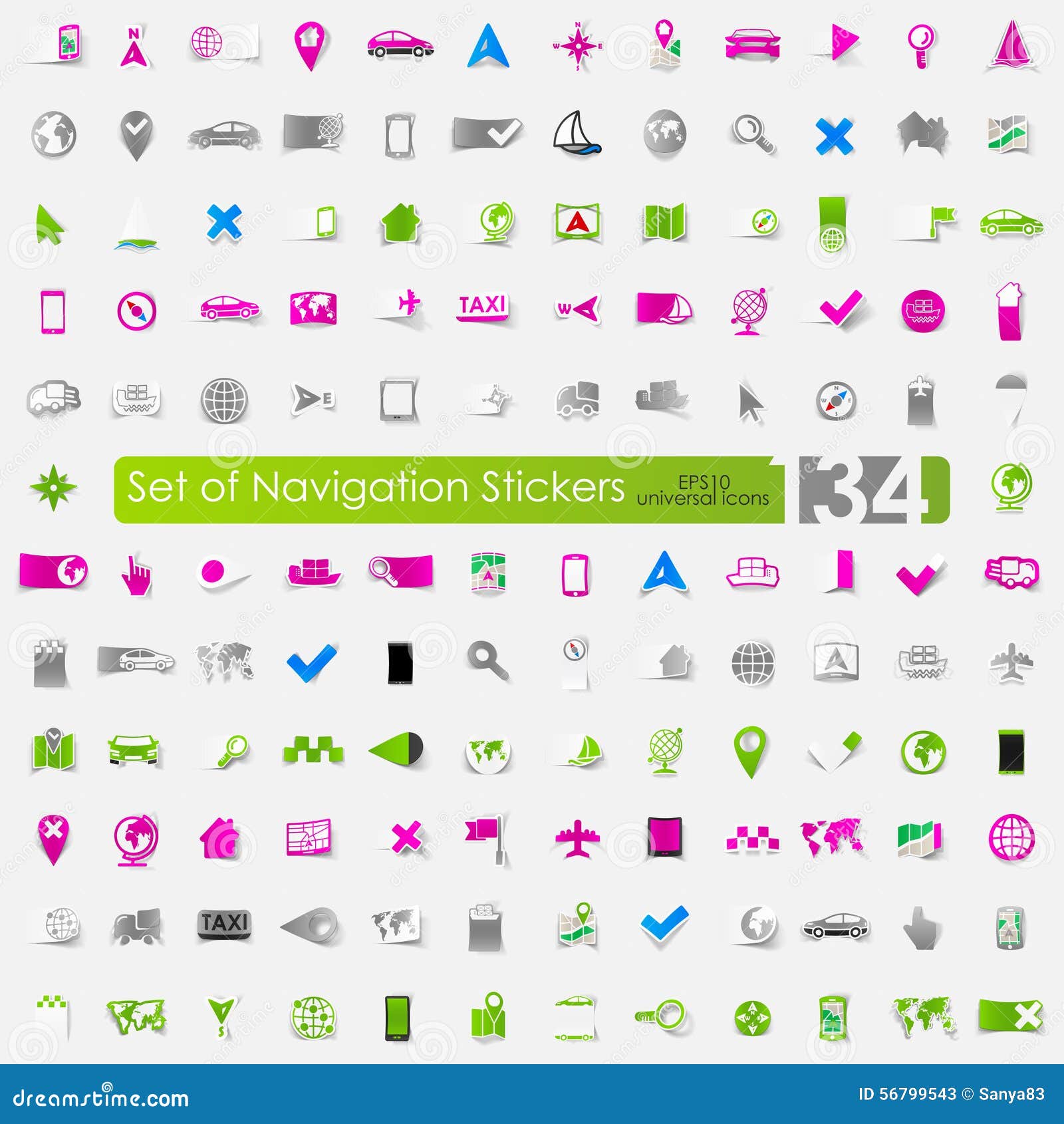 Set of navigation stickers stock vector. Illustration of pictogram ...