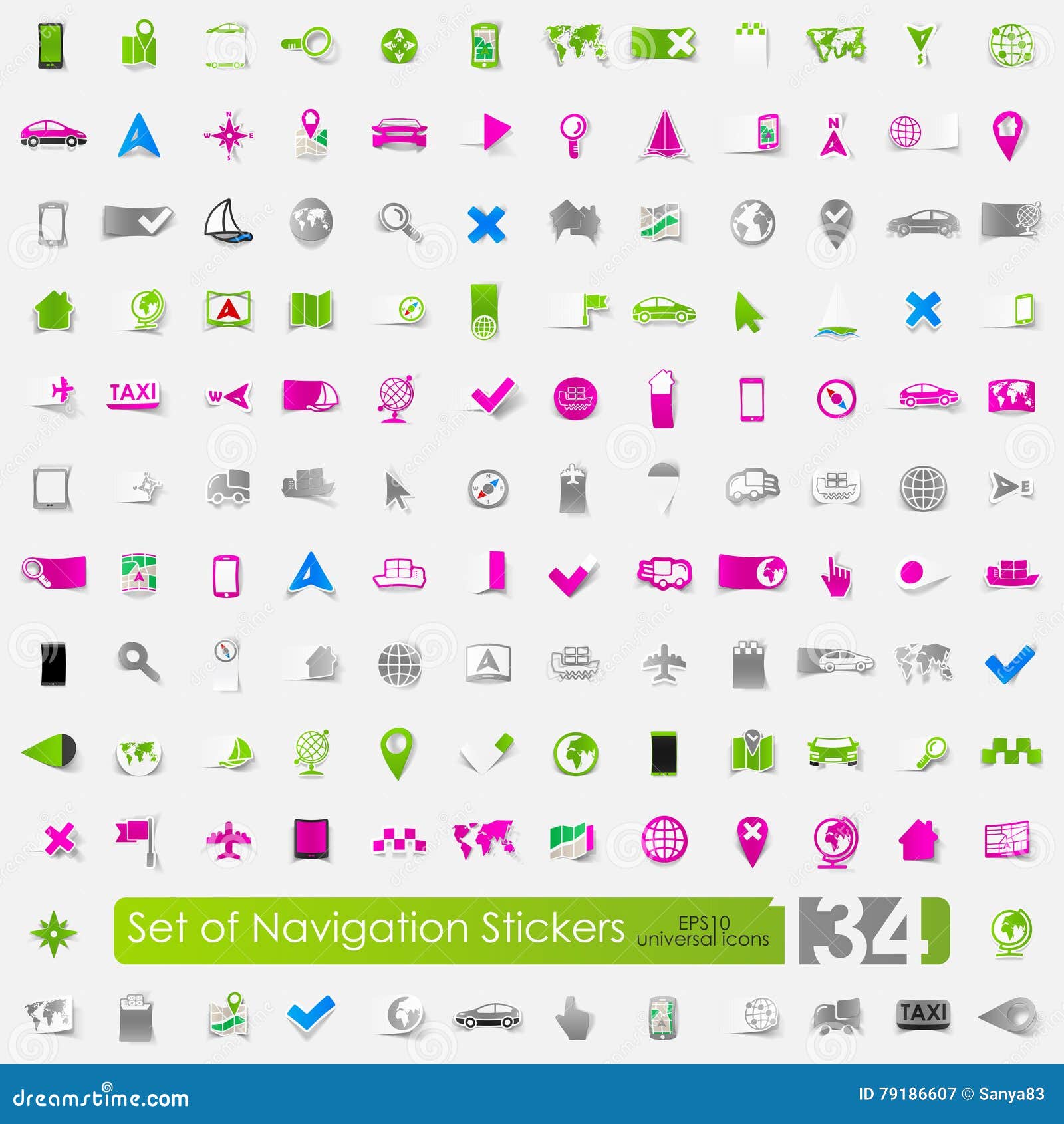 Set of navigation stickers stock vector. Illustration of landmark ...