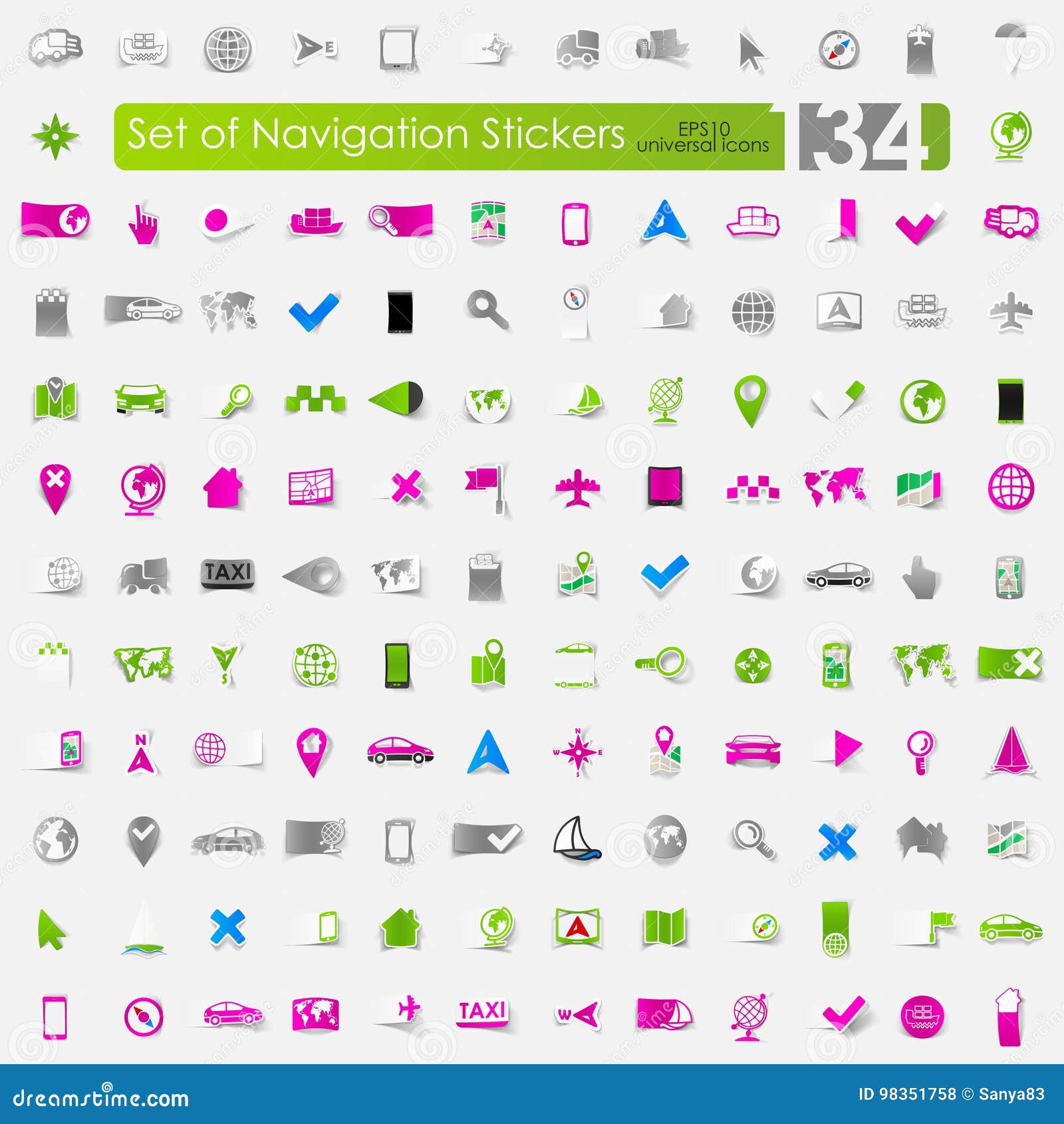Set of navigation stickers stock vector. Illustration of graphic - 98351758