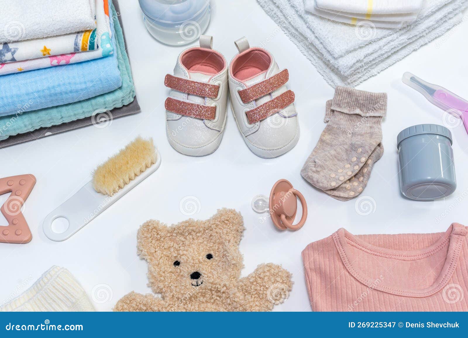 A Set Of Necessary Things For A Newborn Baby Top View Stock Image ...