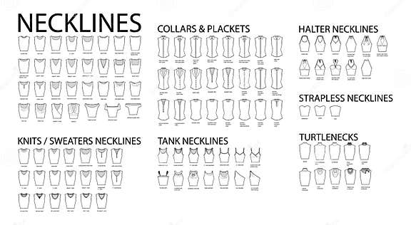 Set Of Necklines Clothes Collars Plackets Knits Sweaters Tops Strapless Turtlenecks