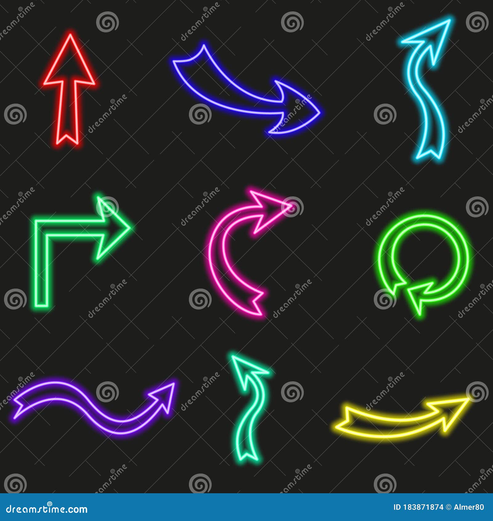 Set Neon Arrows of Different Colors Stock Vector - Illustration of ...
