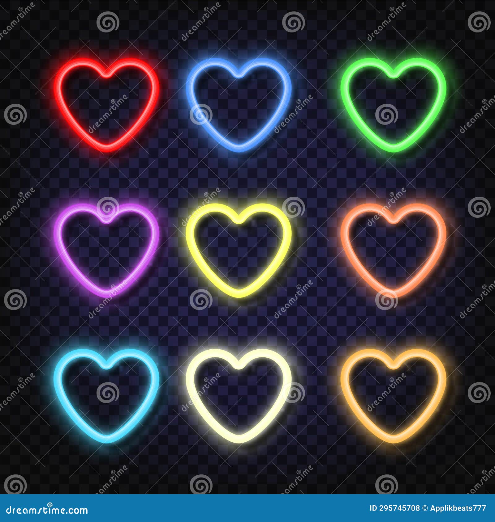 Set Neon Banners in the Shape of a Heart of Different Colors. Shining ...