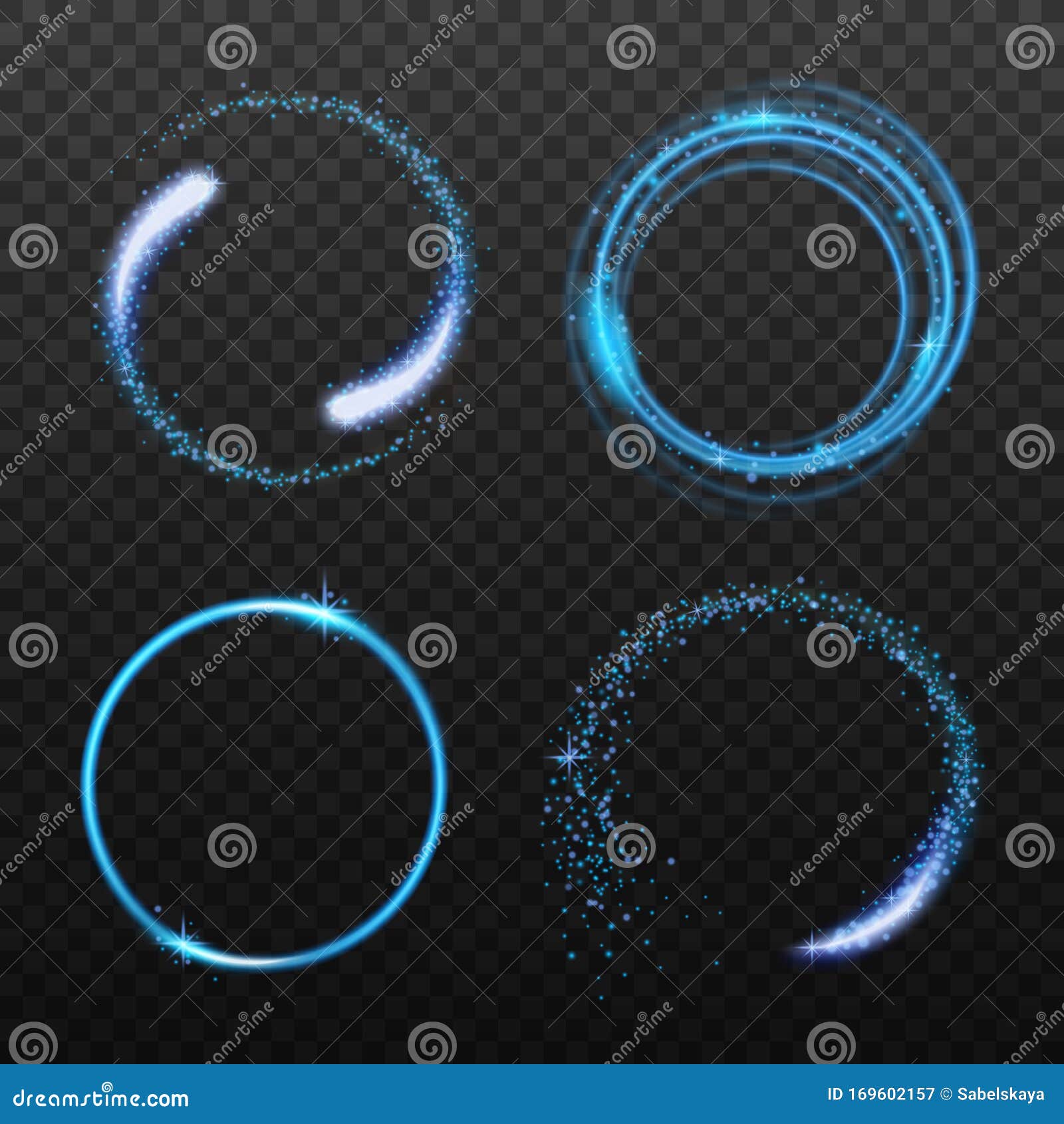 Set of Neon Blue Circle Light Effects Realistic Vector Illustrations ...