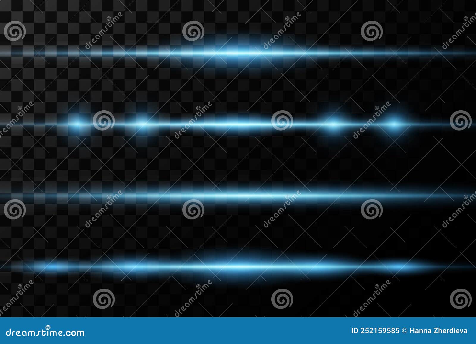 Set of Neon Blue Lines and Flashes on a Transparent Background. Stock ...