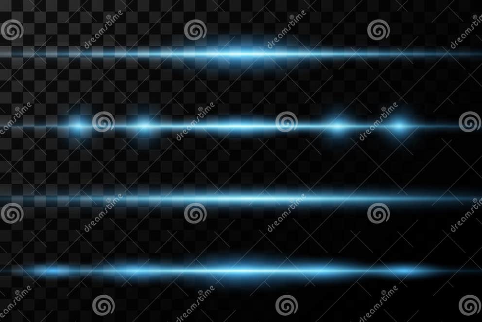 Set of Neon Blue Lines and Flashes on a Transparent Background. Stock ...