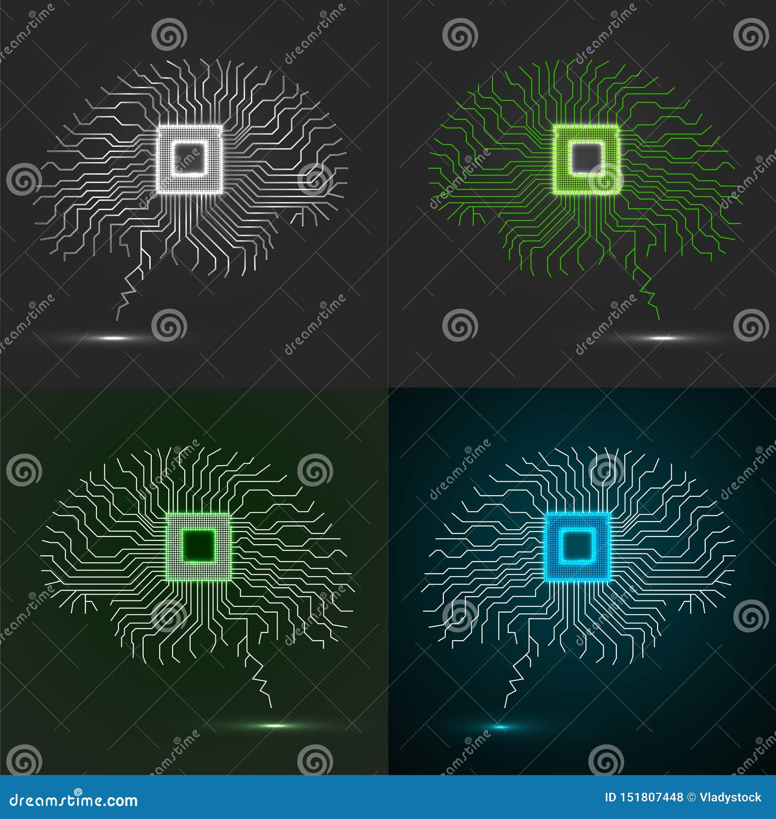 Neon Brain. Cpu. Circuit Board. Abstract Technology Background Vector ...