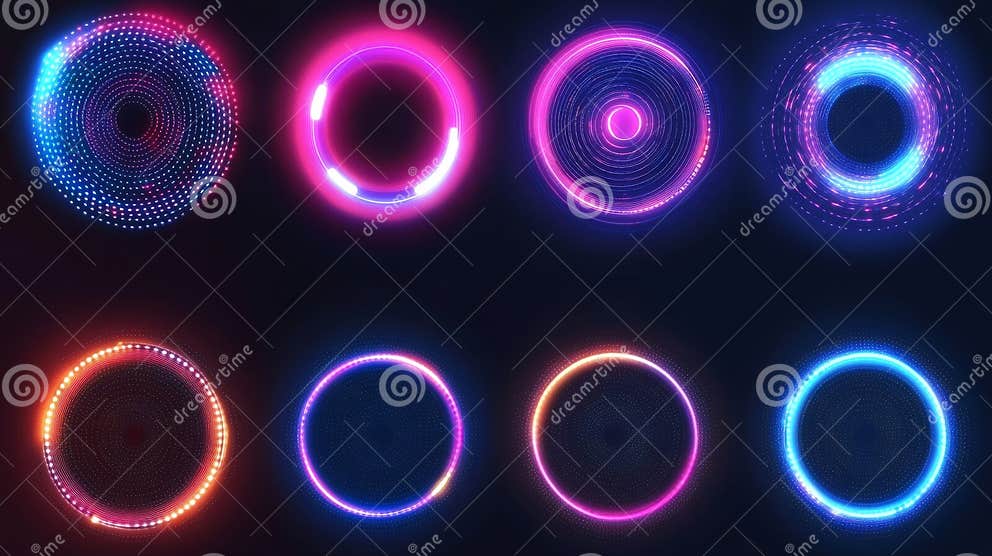 Set of Neon Circle Light Effects with Halftone Patterns for Dynamic ...