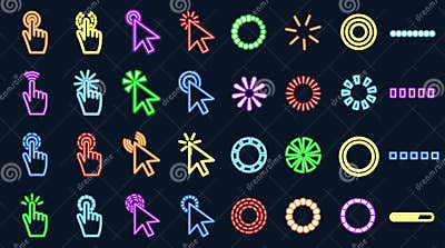 Set of neon cursors stock vector. Illustration of select - 274928917