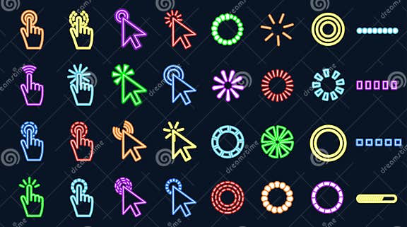Set of neon cursors stock vector. Illustration of select - 274928917