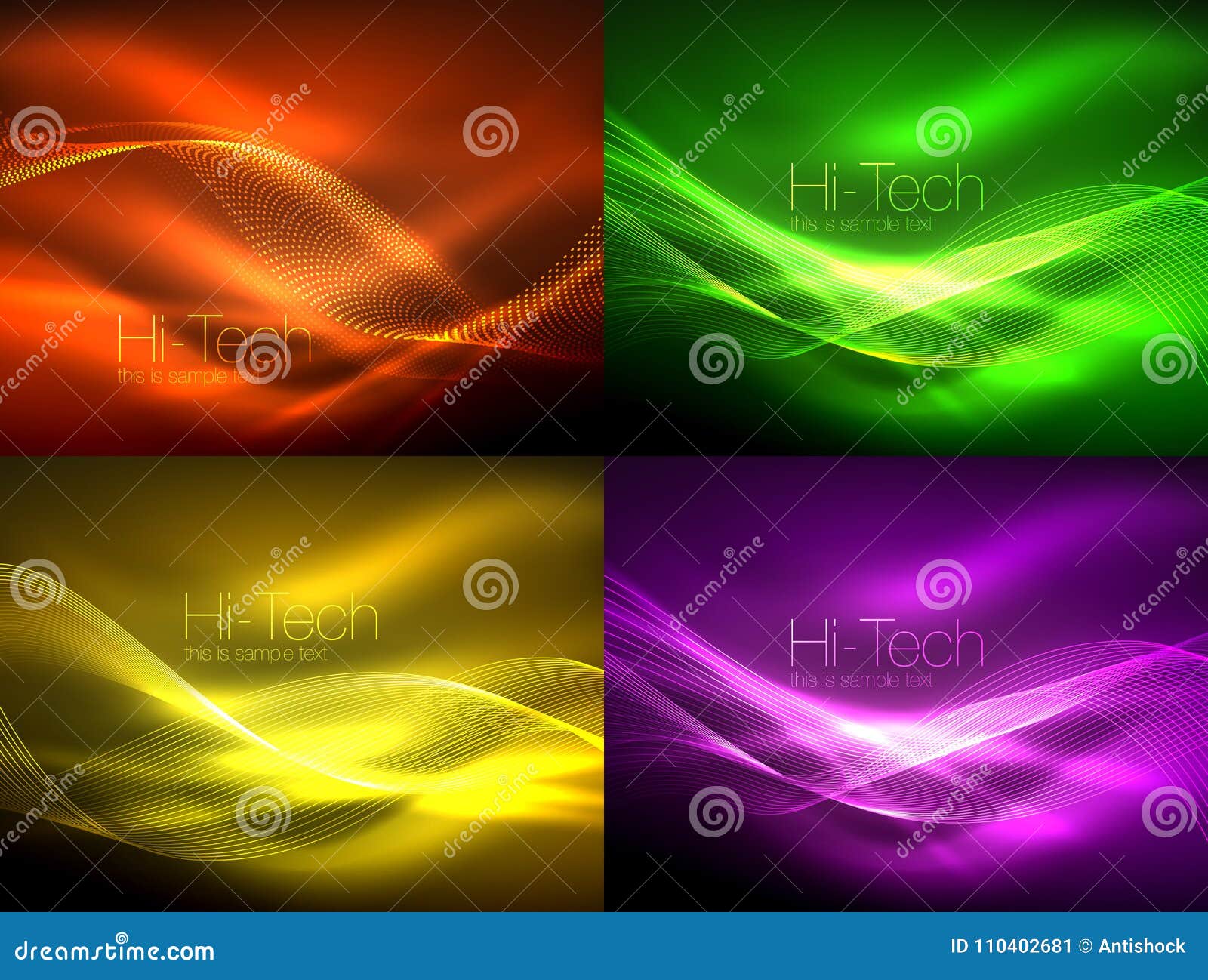 Set of neon flowing waves stock vector. Illustration of glowing - 110402681