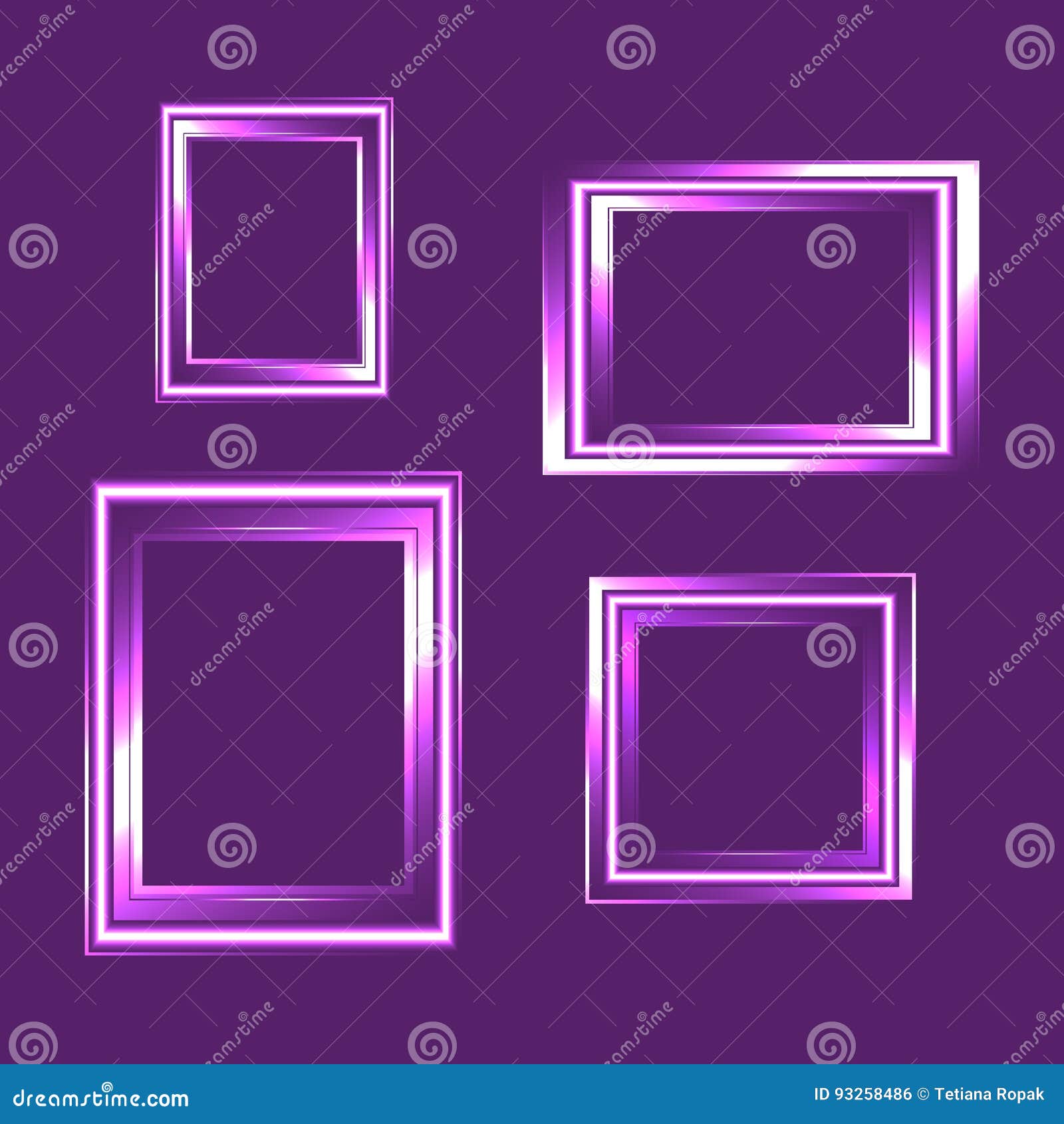 Set of Neon Frame Isolated on Purple Background. Classic Style ...
