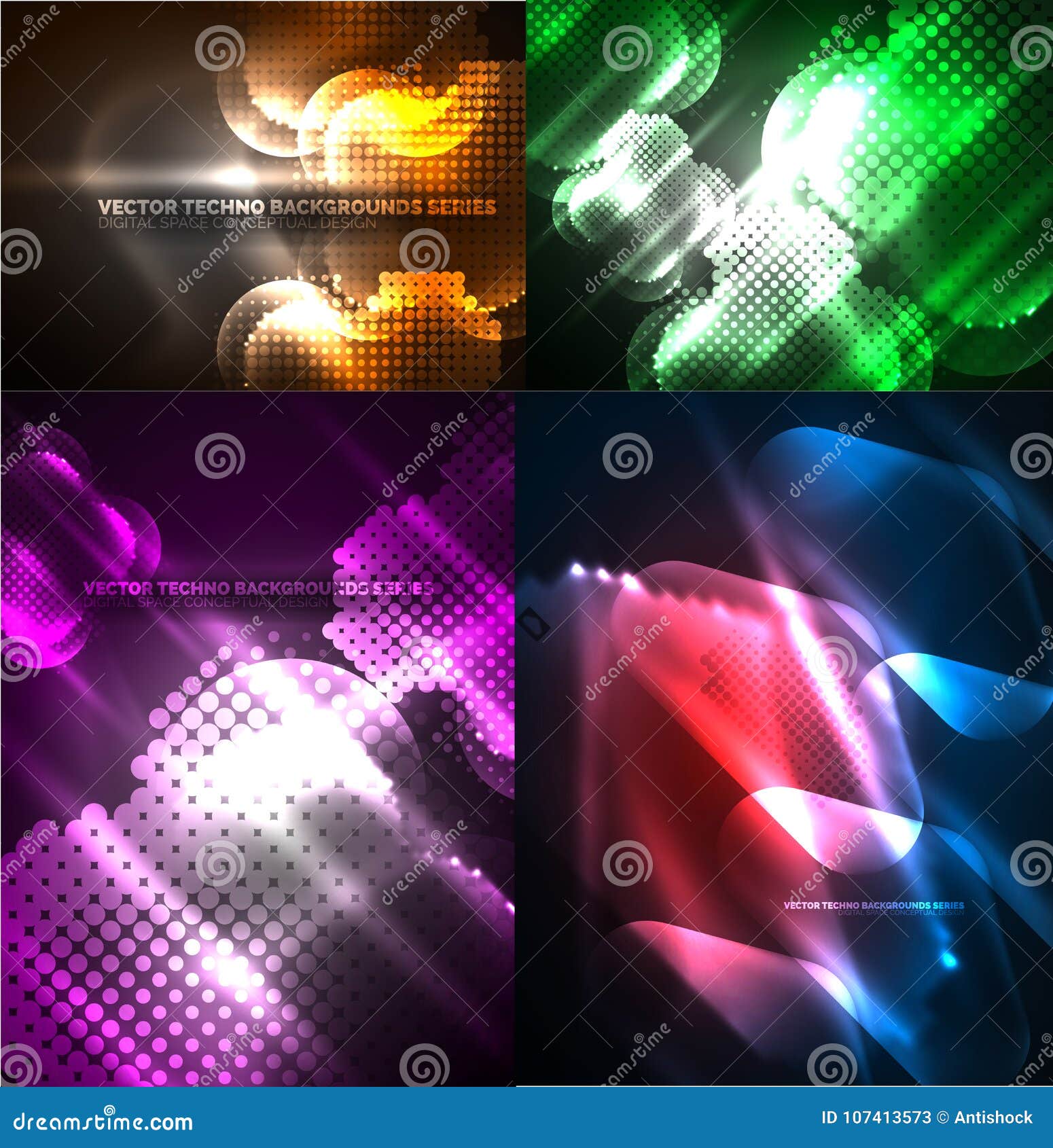 Neon Light Effects Abstract Background Set Stock Vector - Illustration ...