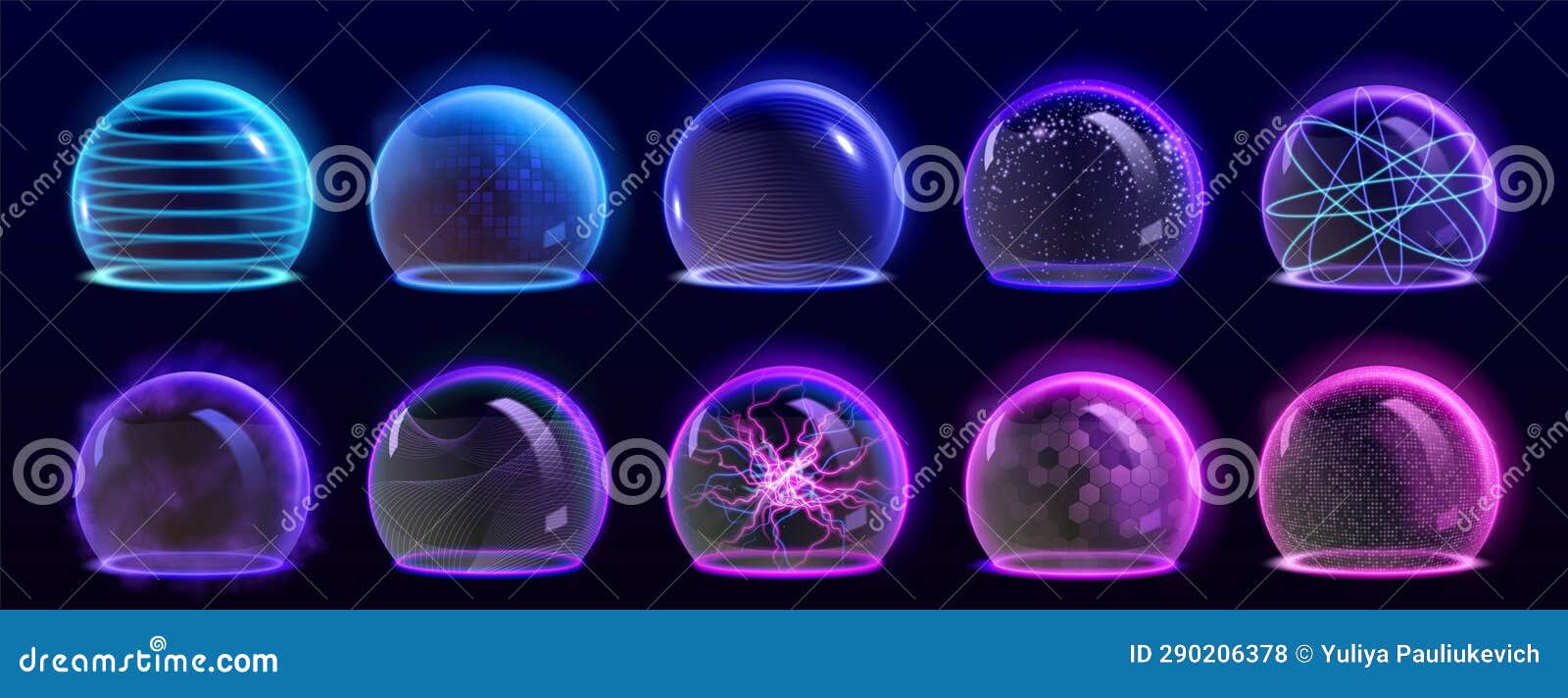 Set of neon sphere shields stock vector. Illustration of shield - 290206378