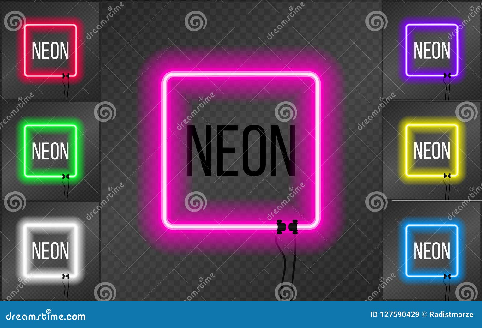 Set of Neon Square Frames on Transparent Background. Stock Vector ...