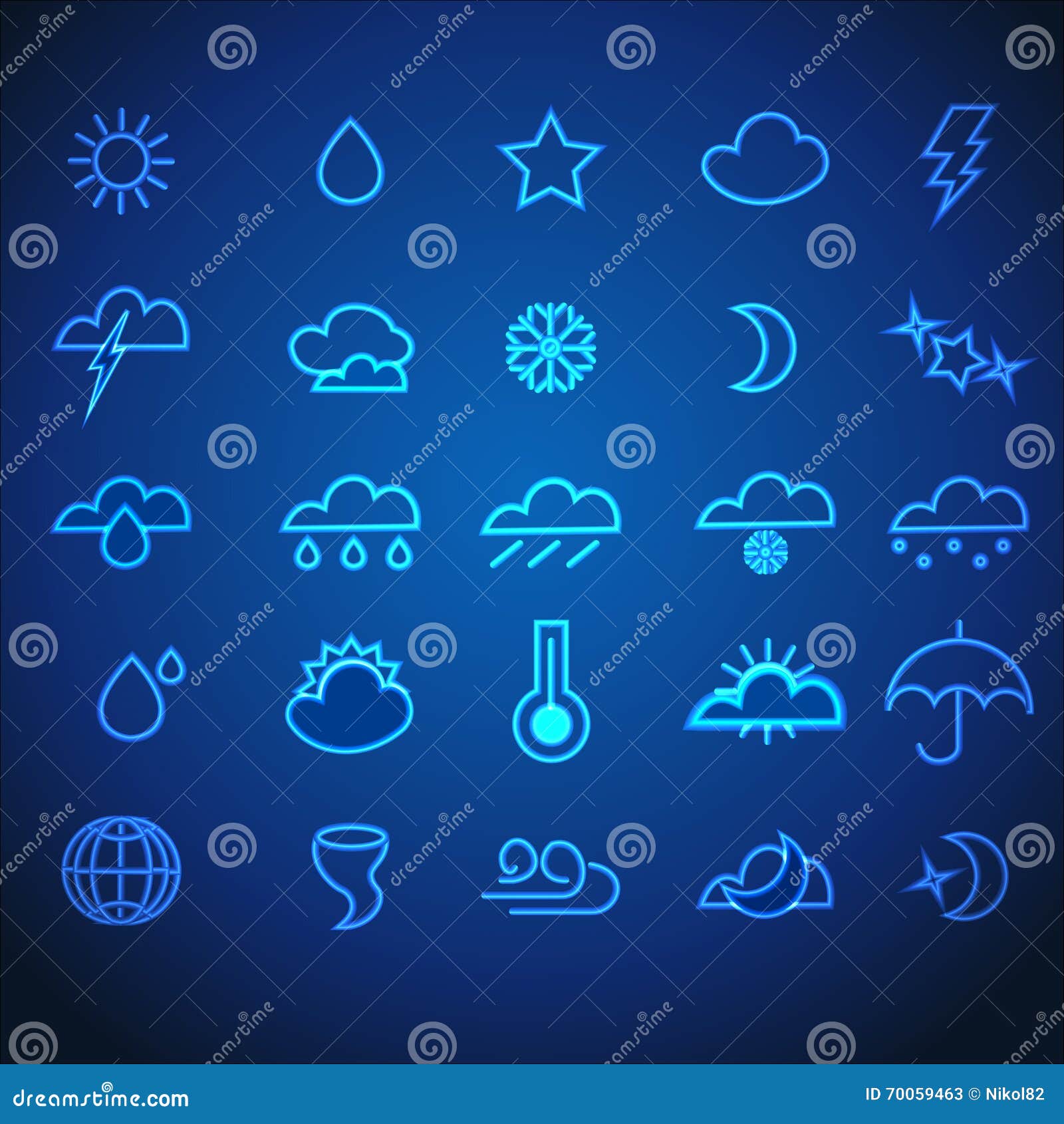 Set of Neon Stroke Weather Icons Stock Illustration - Illustration of ...