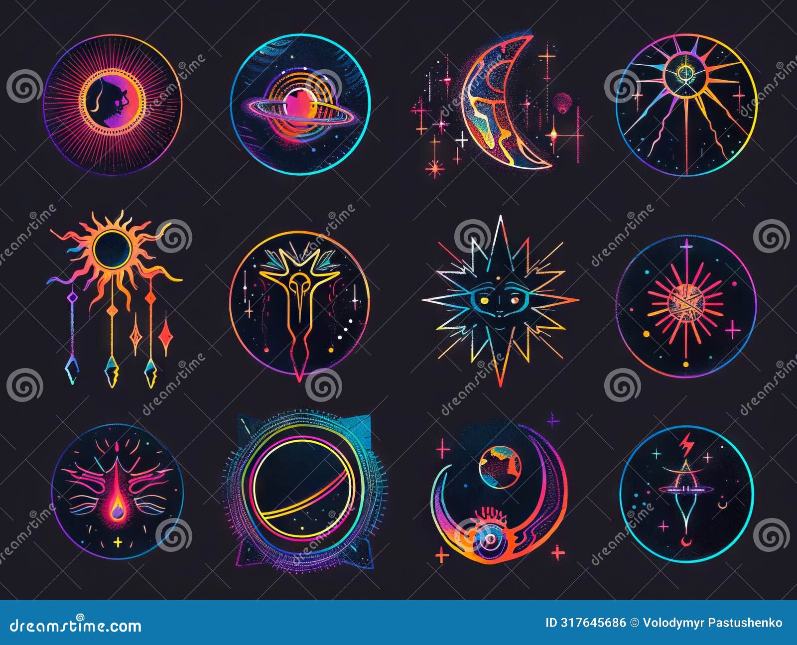 A Set of Neon Symbols with Different Shapes Stock Photo - Image of ...