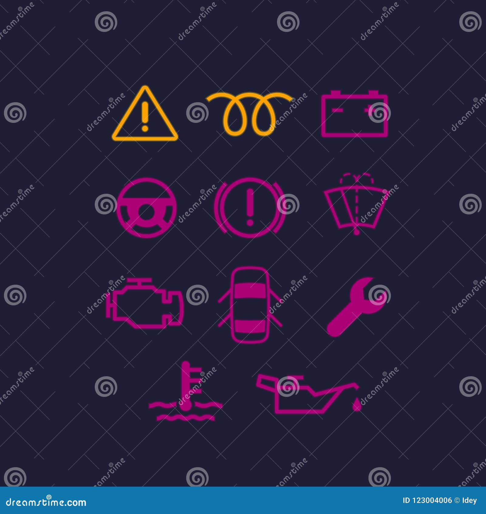 Car Dashboard Panel Icon On A Black Background. Malfunction Of Turn ...