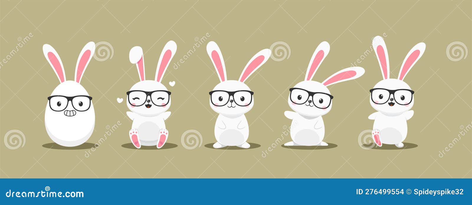 A Set of Nerd Rabbit Doing Pose. Isolated Vector Illustration Stock ...
