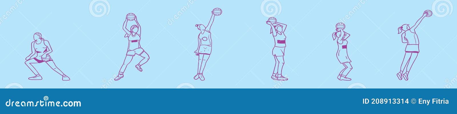 Set Of Netball Cartoon Icon Design Template With Various Models. Vector ...