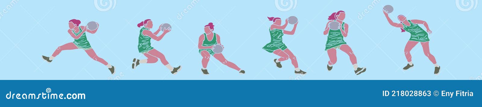 Set of Netball Cartoon Icon Design Template with Various Models. Vector ...