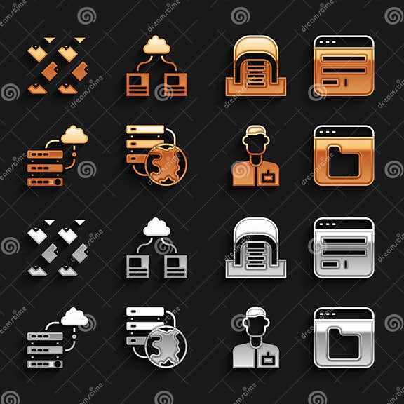 Set Network Cloud Connection, Browser Window, Files, Analyst Engineer, Hangar with Servers, Data ...