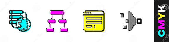 Set Network Cloud Connection, Hierarchy Organogram Chart, Browser Window and Filter Setting Icon ...