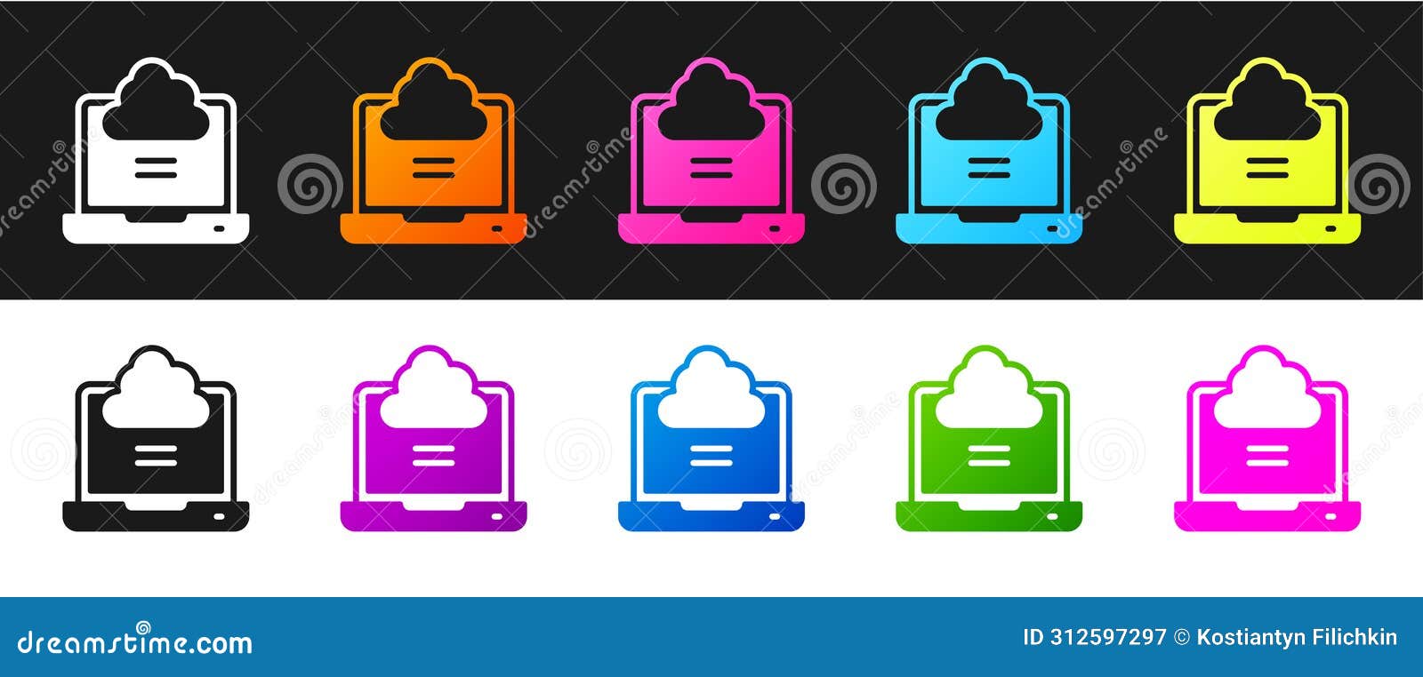 Set Network Cloud Connection Icon Isolated on Black and White Background. Social Technology ...