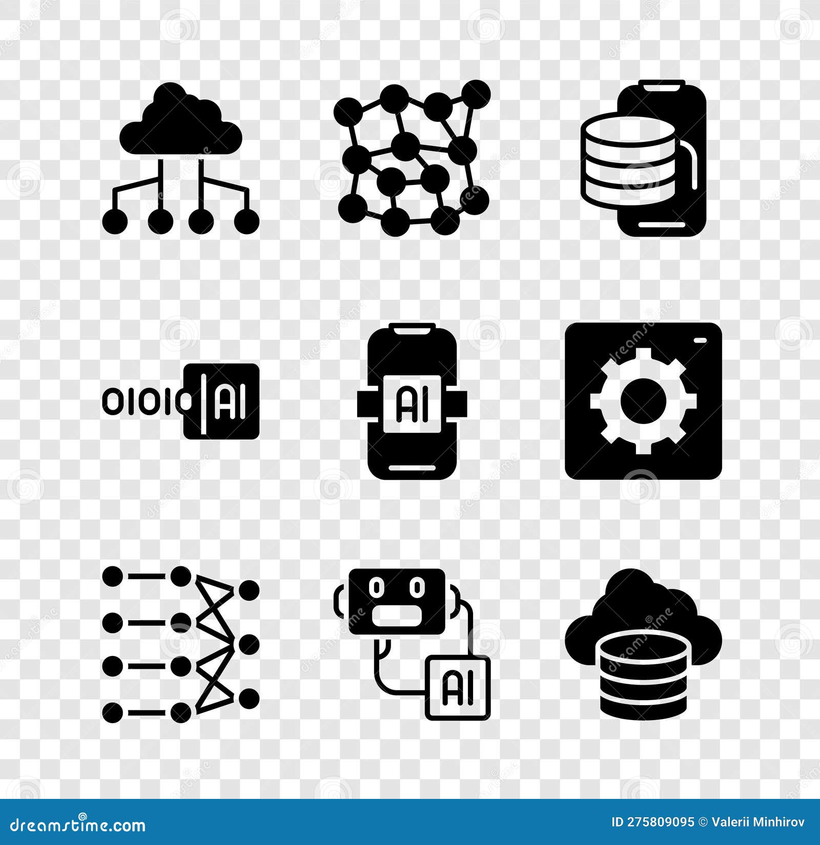 Set Network Cloud Connection, Neural Network, Cloud Technology Data Transfer, Artificial ...