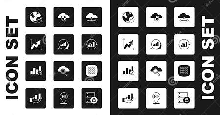 Set Network Cloud Connection, Pie Chart Infographic, Financial Growth, Cloud and Shield, Binary ...