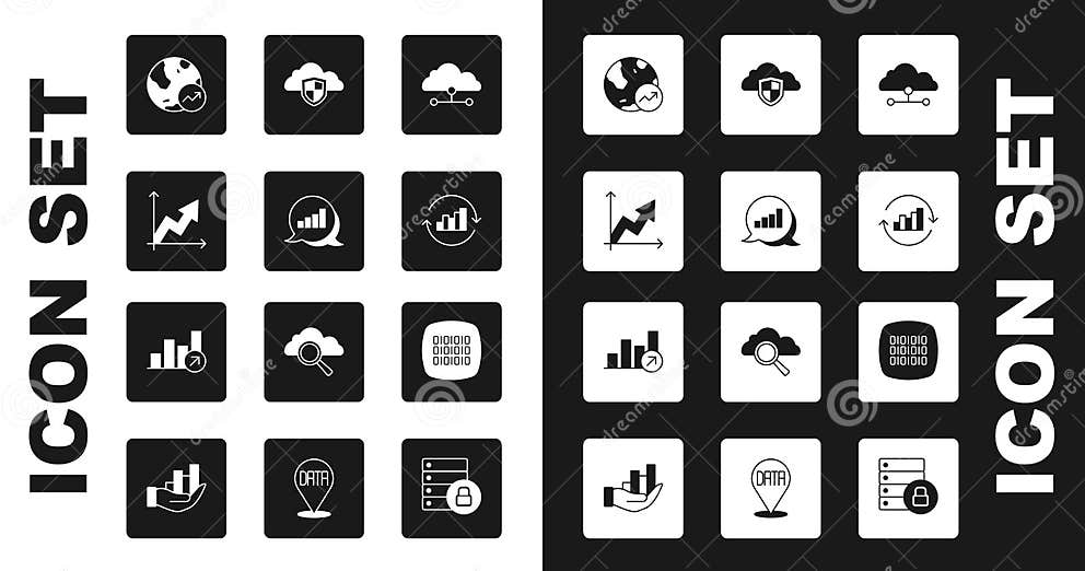 Set Network Cloud Connection, Pie Chart Infographic, Financial Growth, Cloud and Shield, Binary ...