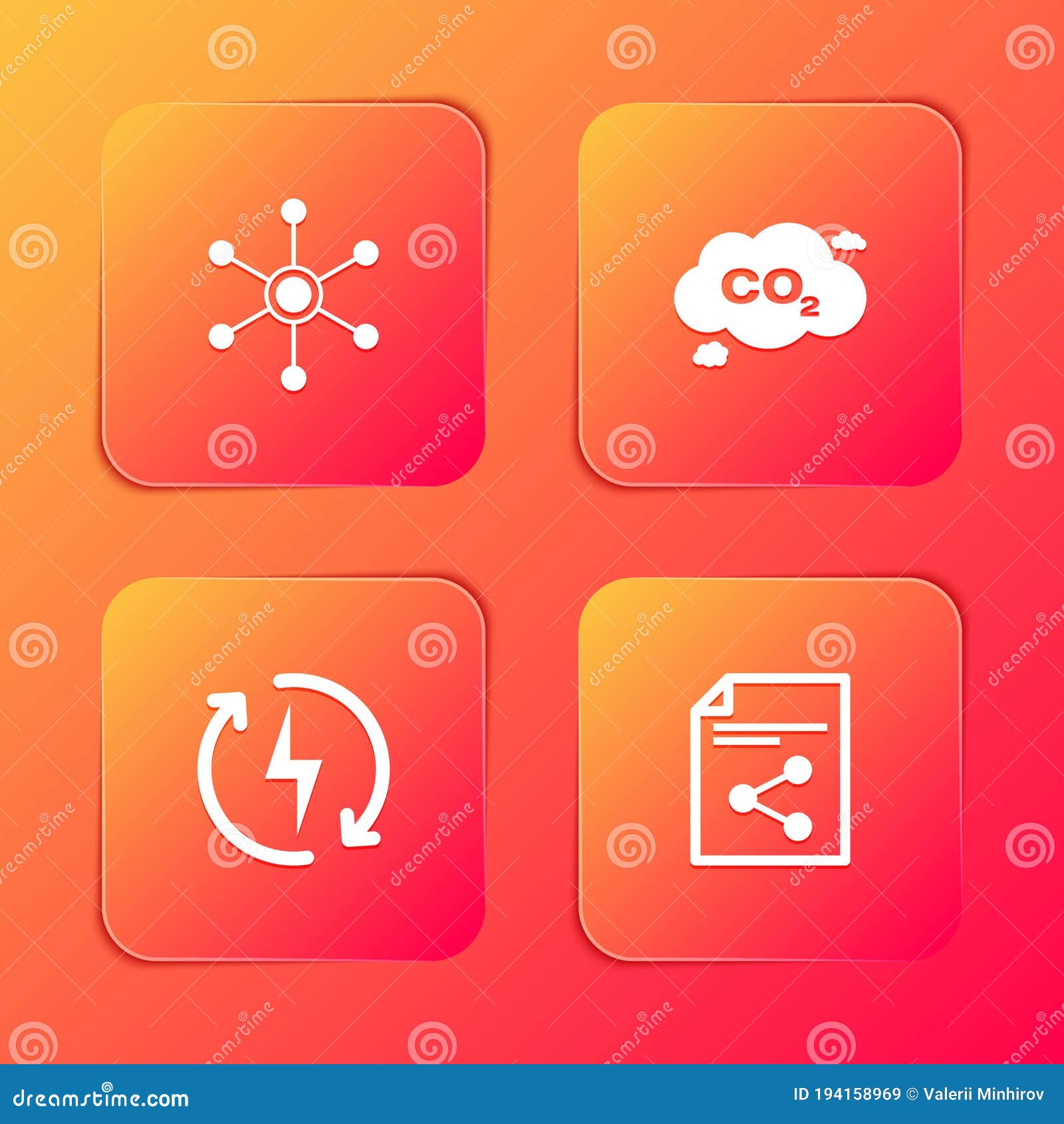 Set Network, CO2 Emissions in Cloud, Recharging and Share File Icon ...