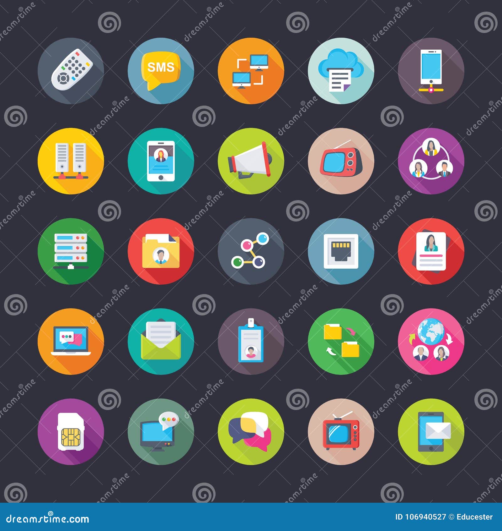 Digital Network and Communications Flat Icons Set Stock Illustration ...