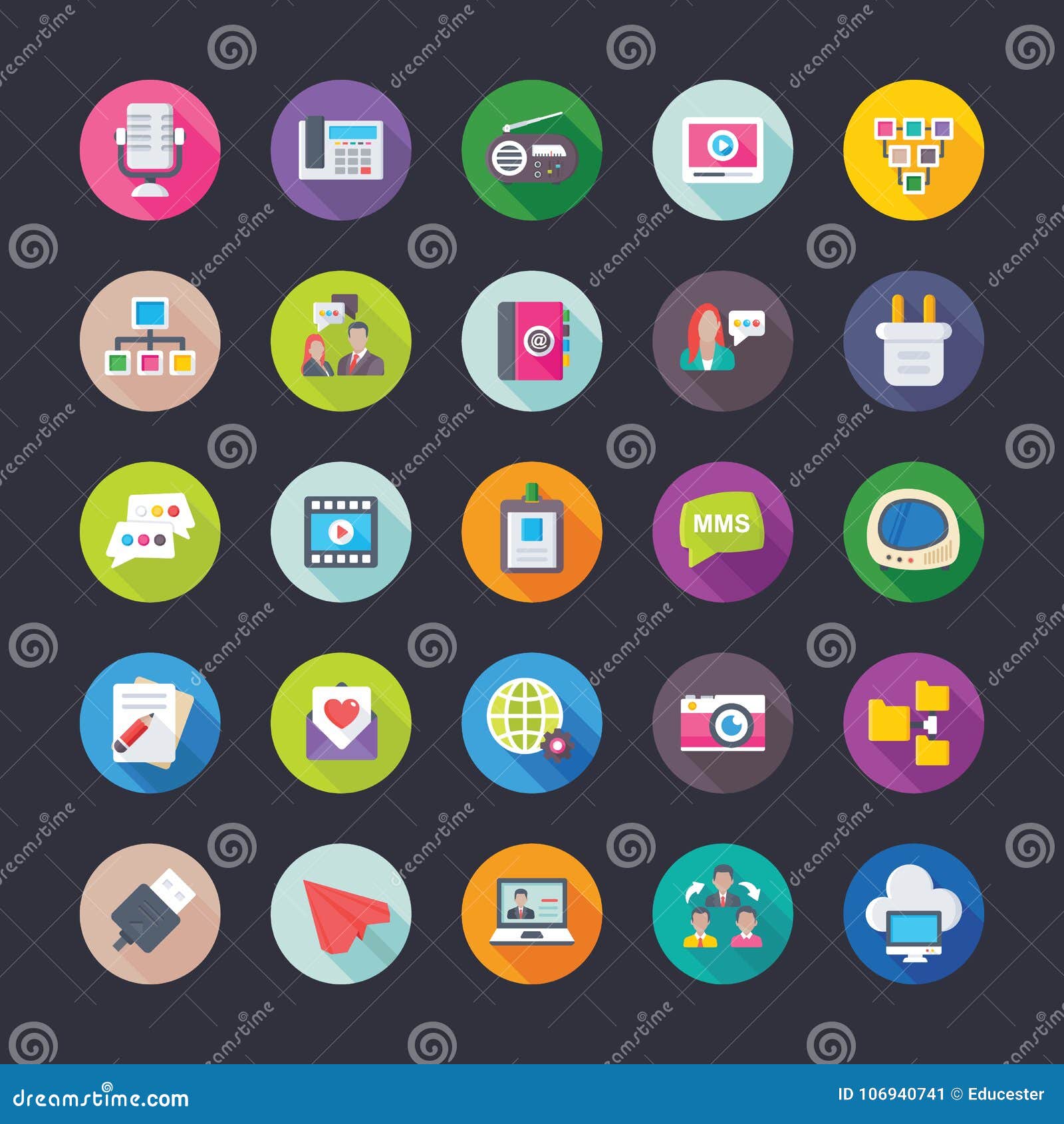 Network and Communications Colored Vector Icons Set Stock Illustration ...