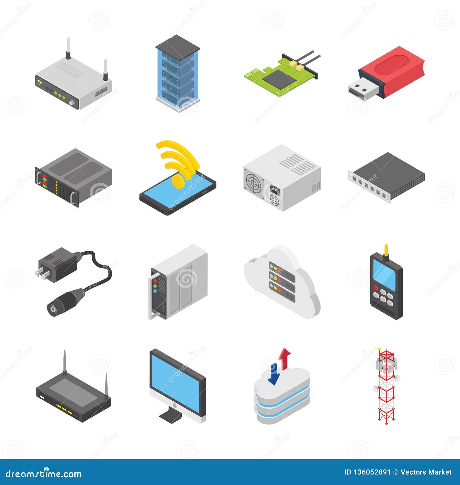 Set of Network and Data Center Icons Stock Illustration - Illustration ...