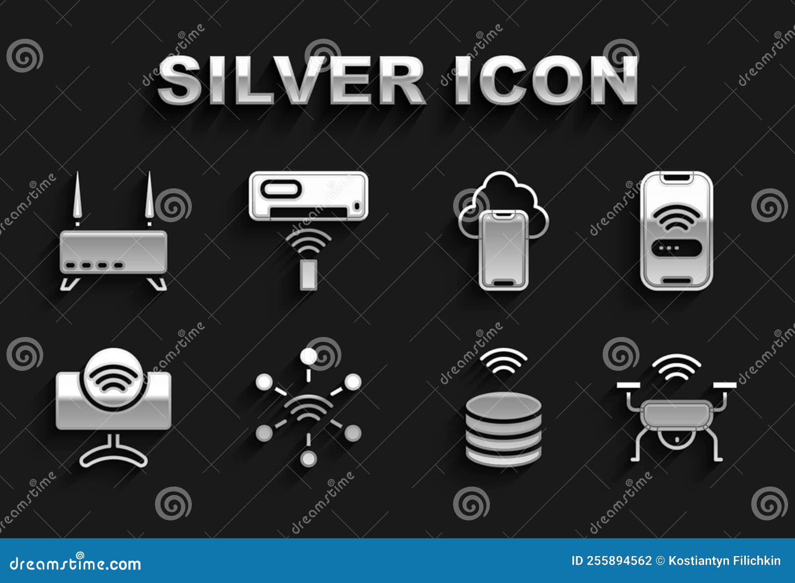 Set Network, Mobile with Wi-fi Wireless, Smart Drone System, Data Server, Tv, Cloud Technology ...